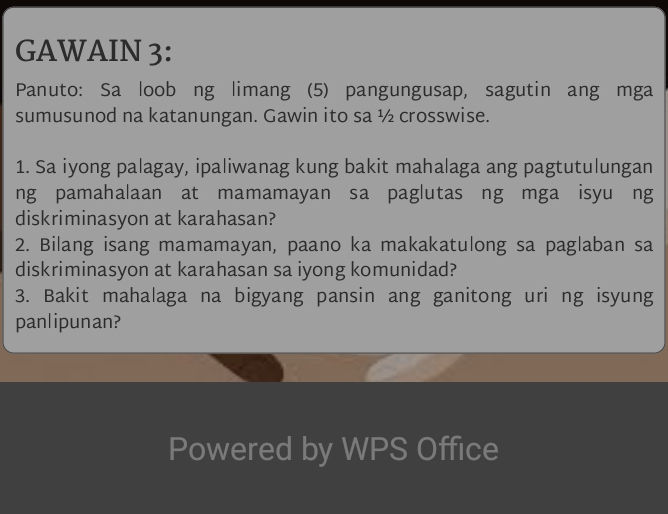 GAWAIN 3 Panuto Sa loob ng limang (5) | StudyX
