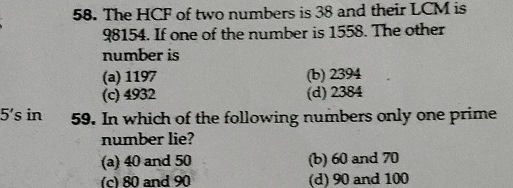 58 The HCF of two numbers is 38 and their | StudyX