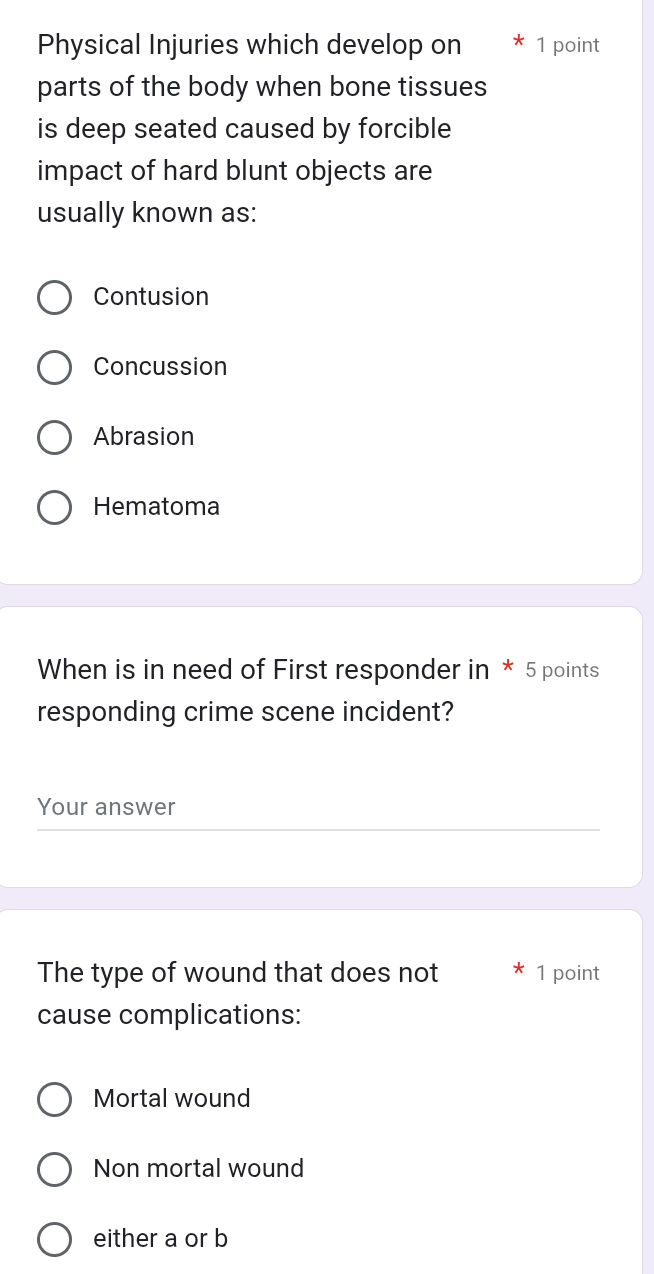 Physical Injuries which develop on parts of | StudyX