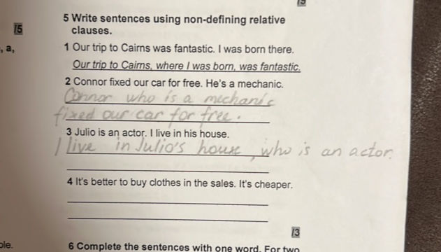 5 Write sentences using non-defining | StudyX