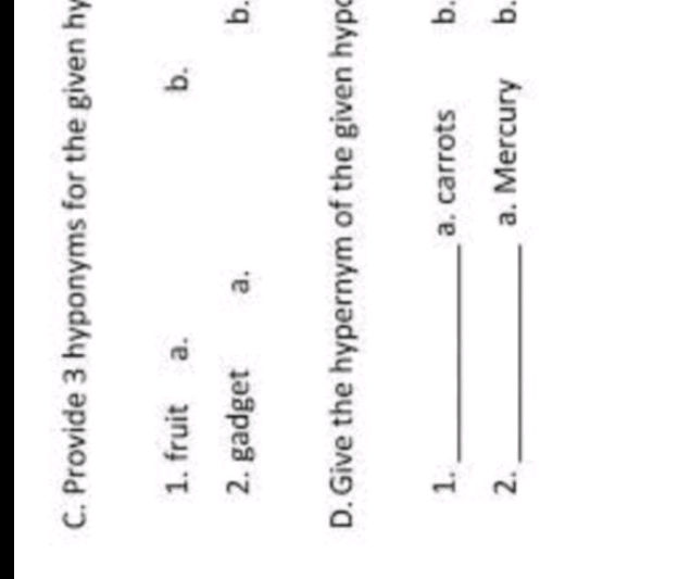 C Provide 3 hyponyms for the given hypernym | StudyX