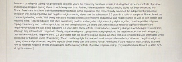 Research on religious coping has | StudyX