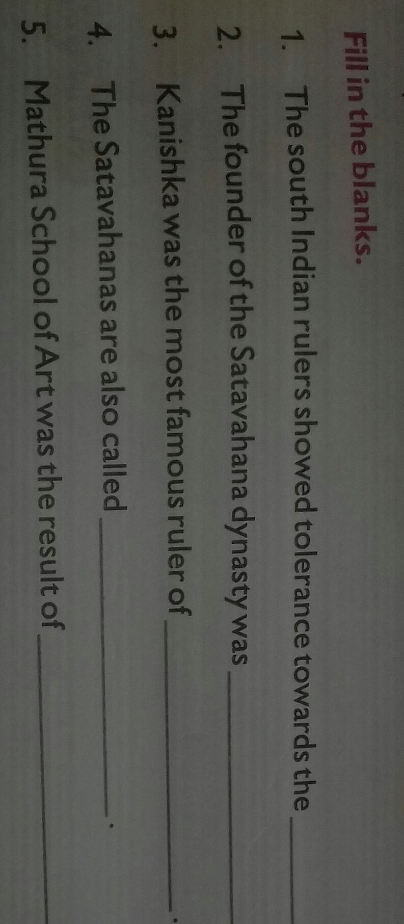 Fill in the blanks 1 The south Indian rulers | StudyX