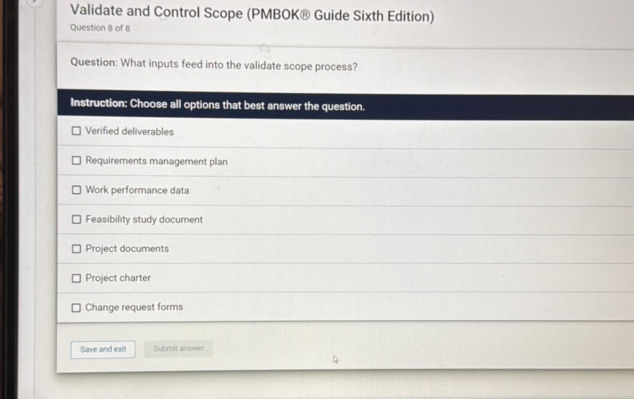 Validate and Control Scope (PMBOK Guide | StudyX