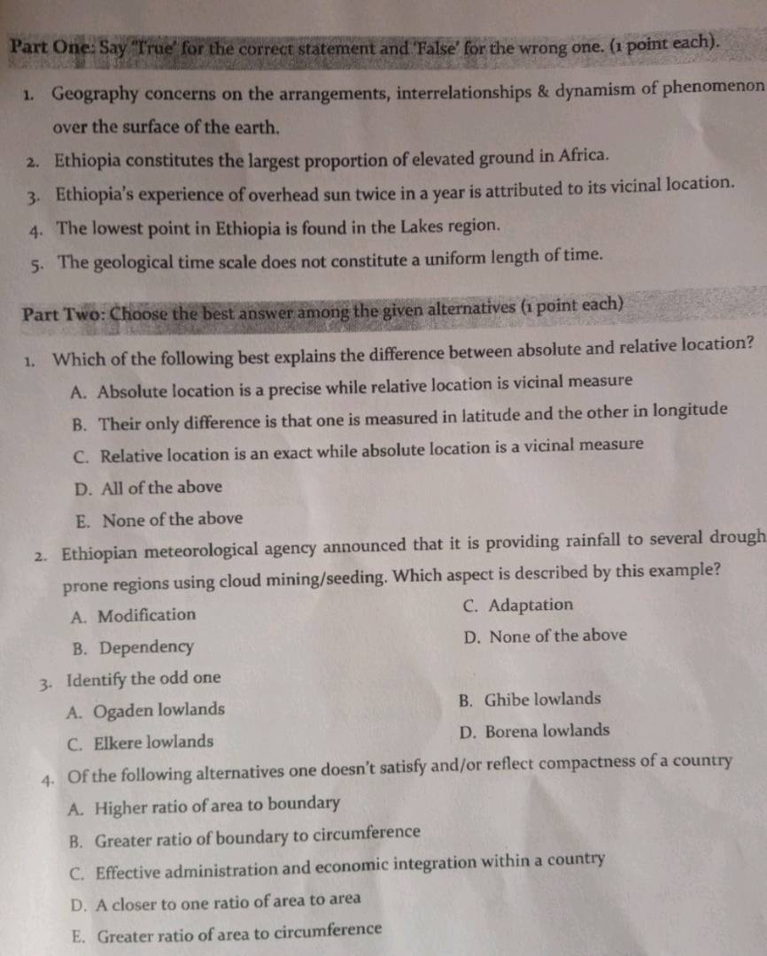 Part One Say True for the correct statement | StudyX