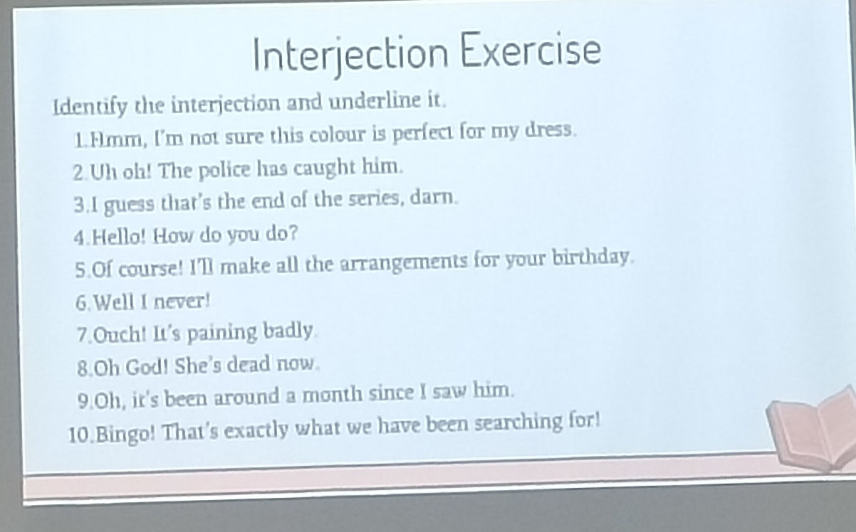 Interjection Exercise Identify the | StudyX