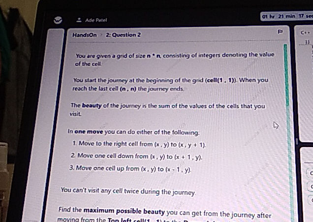 HandsOn 2 Question 2 You are given a grid of | StudyX