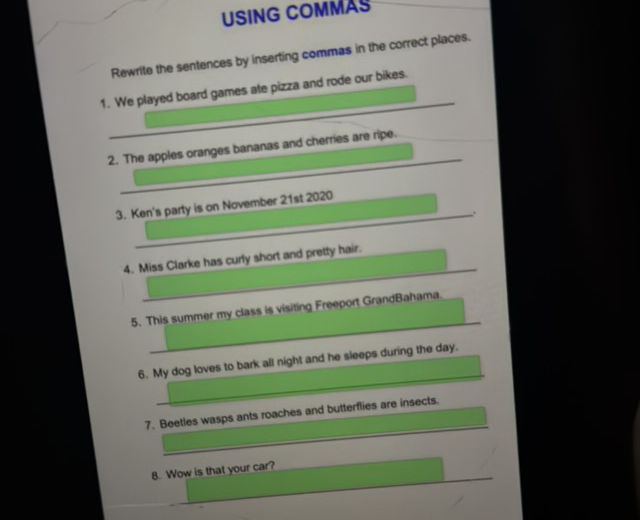 Rewrite the sentences by inserting commas in | StudyX