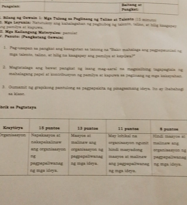 Bilang ng Gawain 1 Mga Tulong sa Paglinang | StudyX
