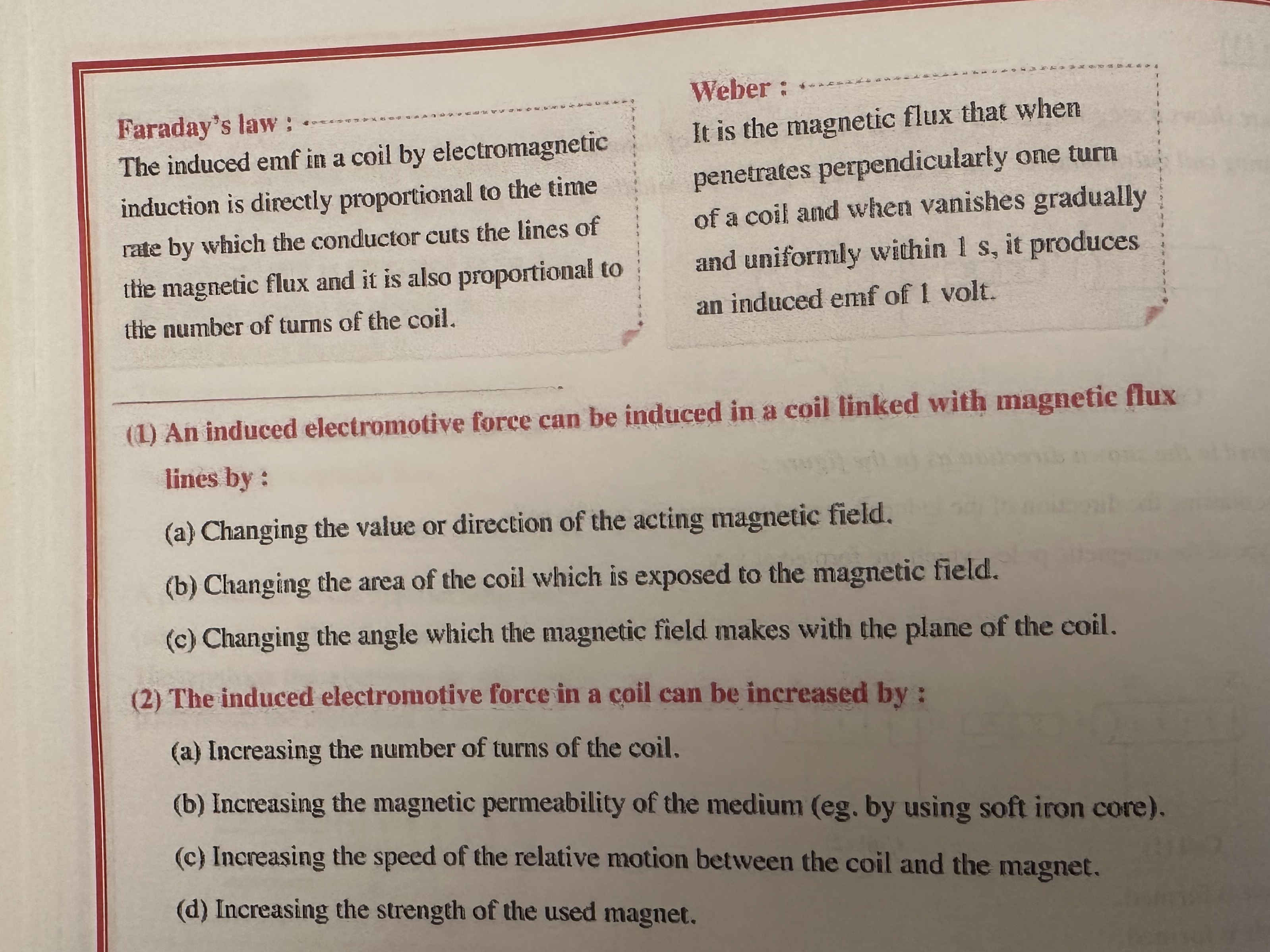 Faradays law The induced emf in a coil by | StudyX