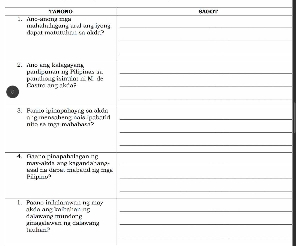TANONG 1 Ano-anong mga mahahalagang aral ang | StudyX