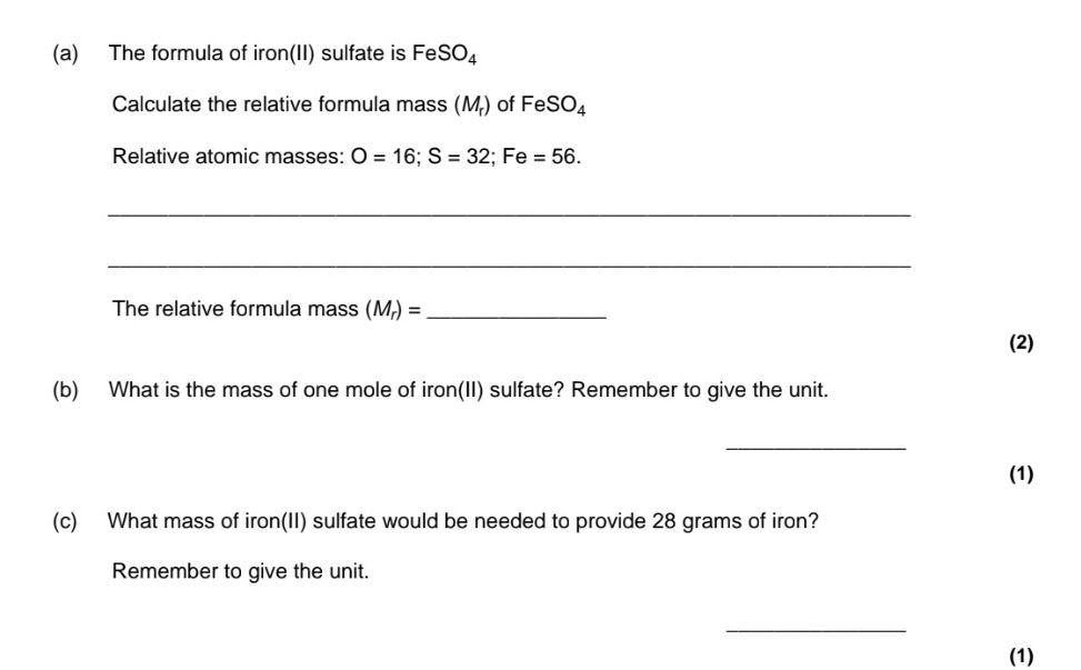 (a) The formula of iron(II) sulfate is FeSO4 | StudyX