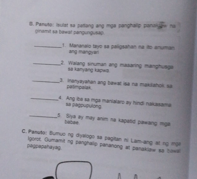 B Panuto Isulat sa patlang ang mga panghalip | StudyX