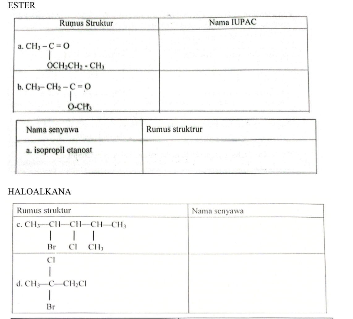 ESTER Rumus Struktur Nama IUPAC a CH3-C = O | StudyX