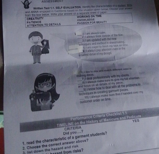 ASSESSMENT Written Test 11 SELF-EVALUATION | StudyX