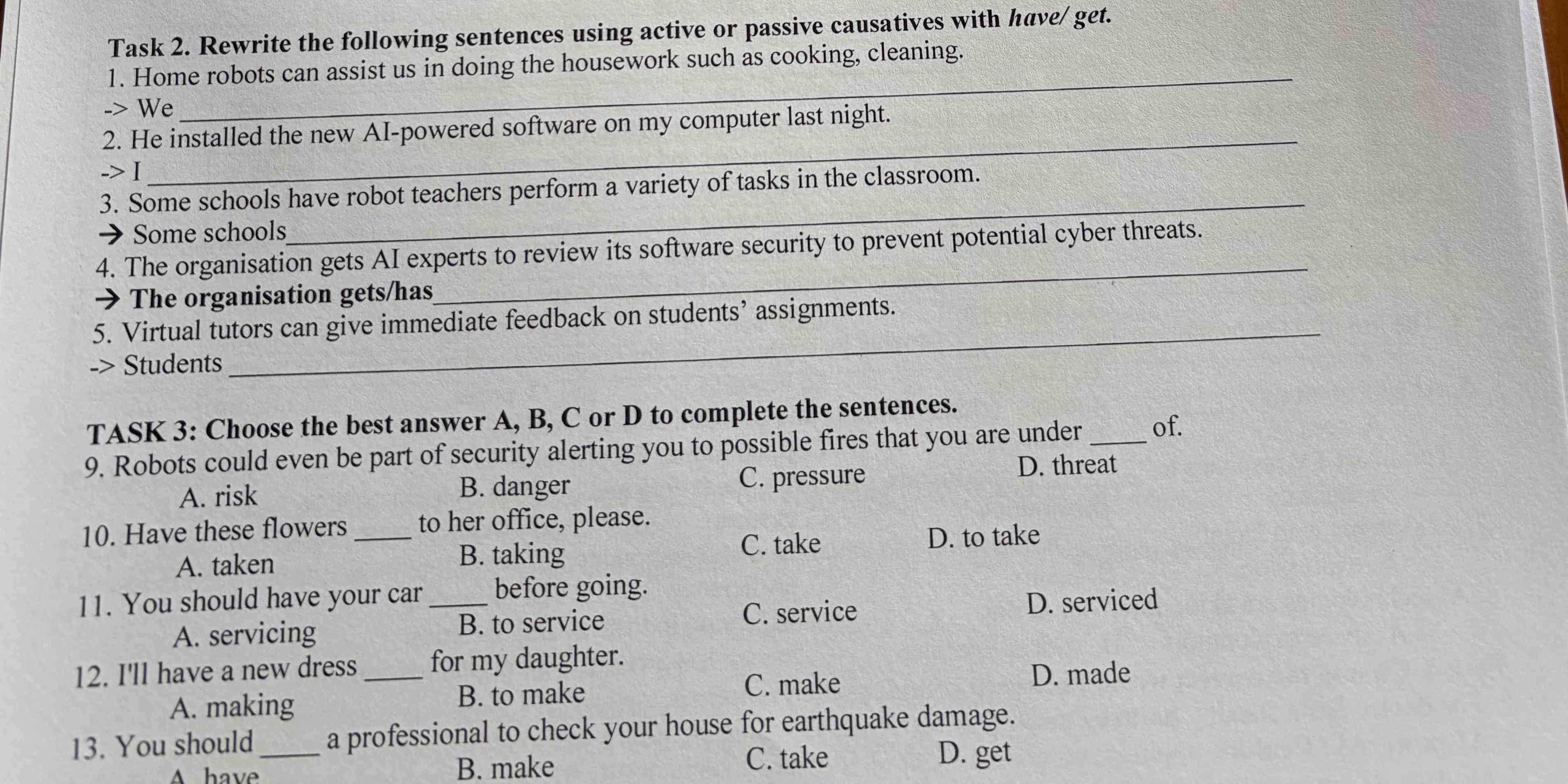 Task 2 Rewrite the following sentences using | StudyX