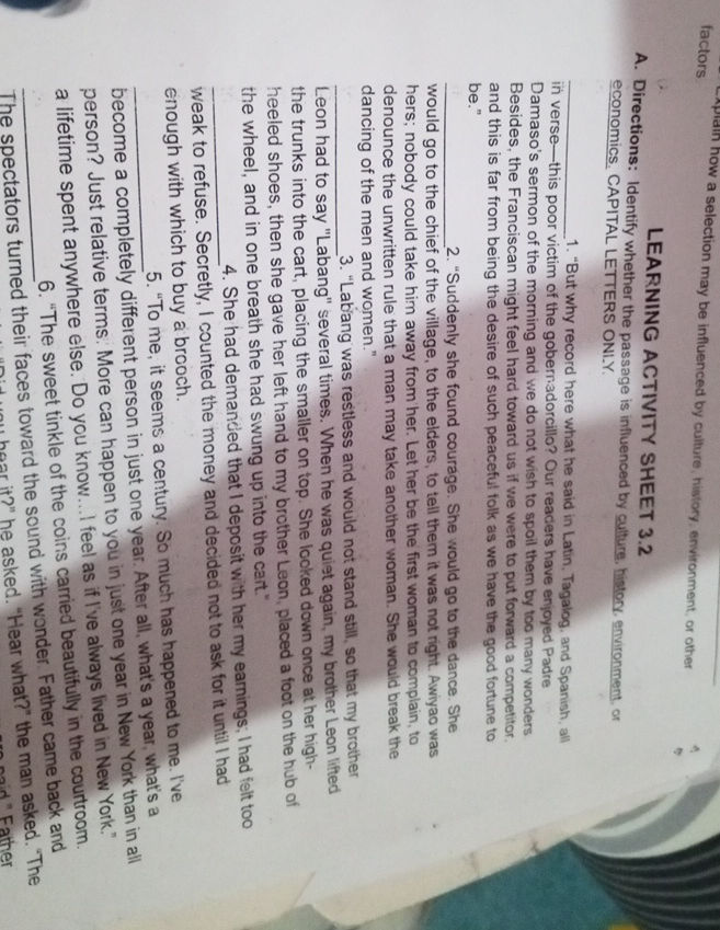 A Directions Identify whether the passage is | StudyX