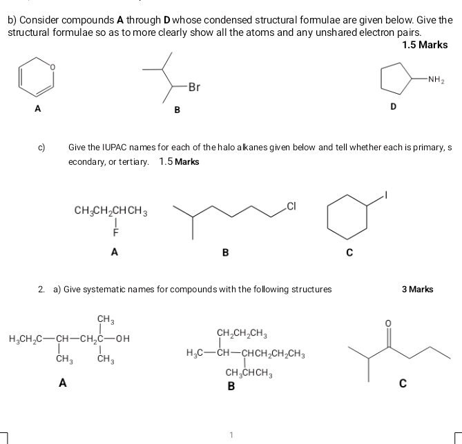 b) Consider compounds A through D whose | StudyX
