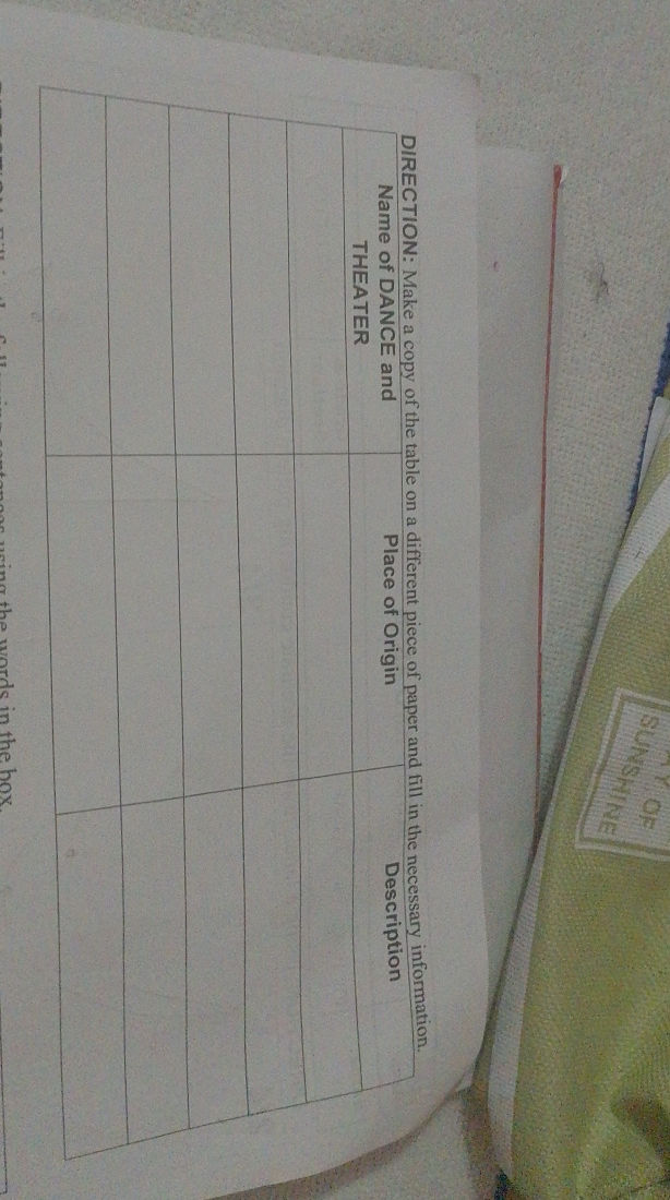 DIRECTION Make a copy of the table on a | StudyX