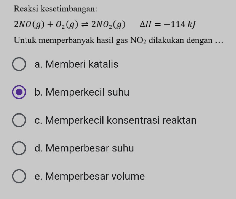 Reaksi kesetimbangan 2NO(g) + O2(g) = | StudyX