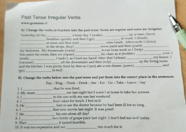Past Tense Irregular Verbs wwwgrammarcl A)