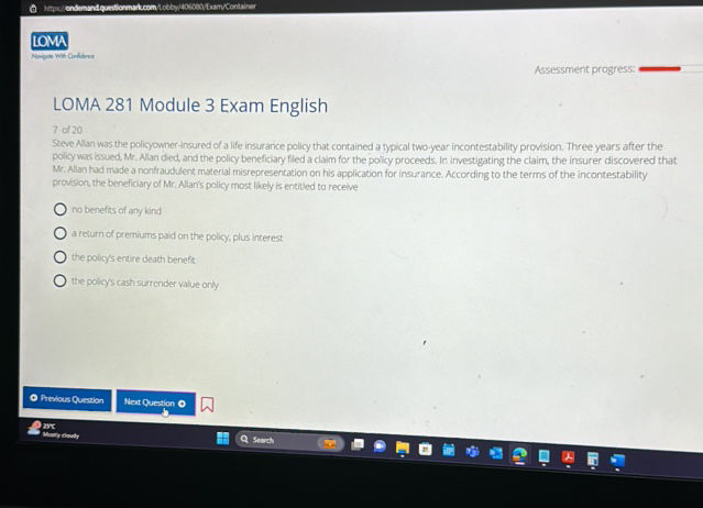 LOMA 281 Module 3 Exam English 7 of 20 Steve | StudyX