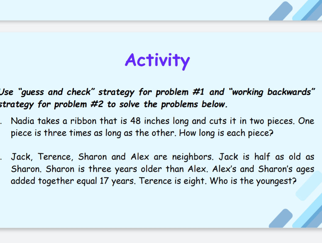 Activity Use guess and check strategy for | StudyX