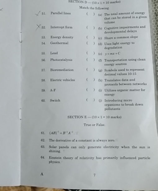 SECTION D (10x1 = 10 marks) Match the | StudyX