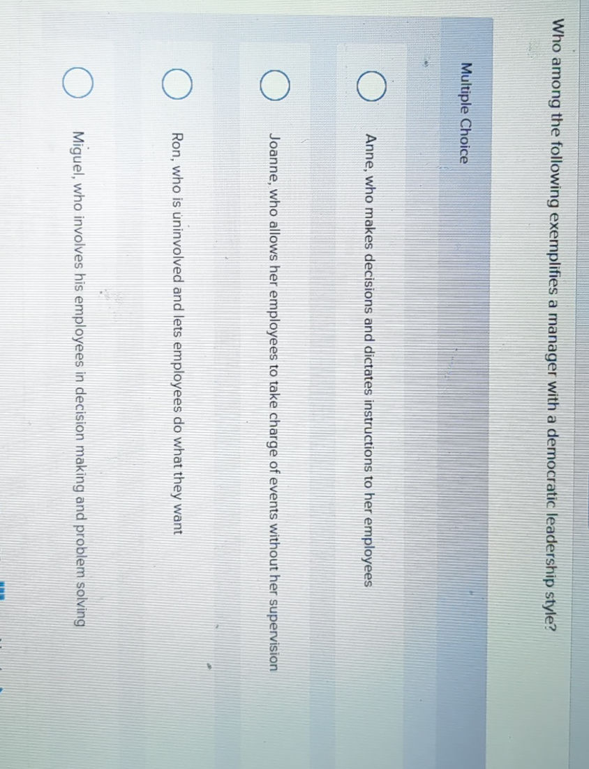 Who among the following exemplifies a | StudyX