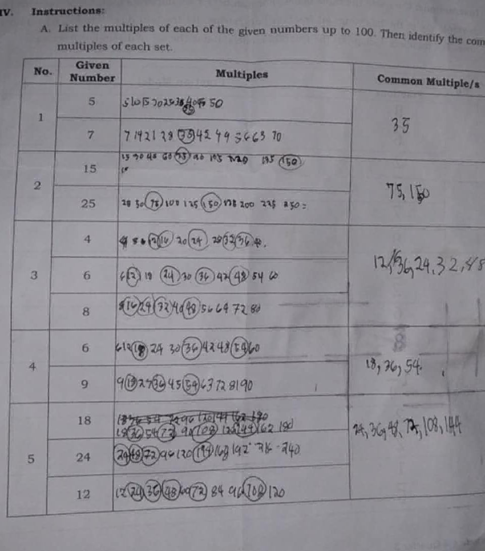 Instructions A List the multiples of each of | StudyX