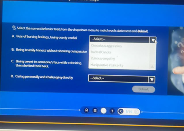 Select the correct behavior trait from the | StudyX