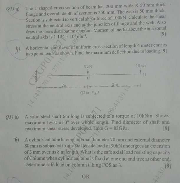 Q2) 3) a) The T shaped cross section of beam | StudyX
