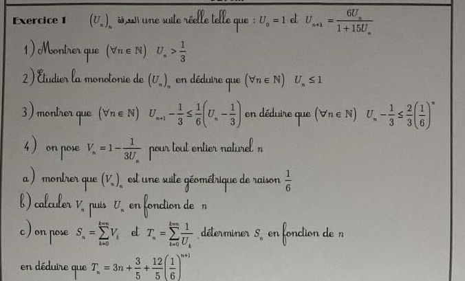 Exercice 1 (Un)n une suite relle telle que | StudyX