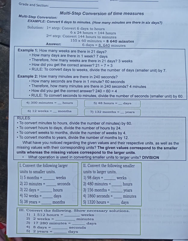 Grade and Section Multi-Step Conversion | StudyX