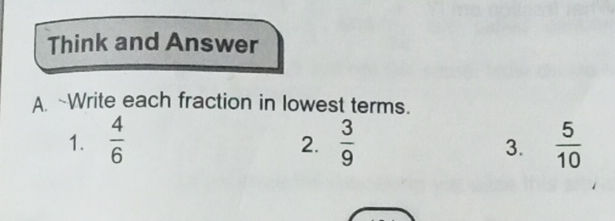 Think and Answer A Write each fraction in | StudyX