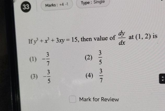 If y3 + x3 + 3xy = 15 then value of dydx at | StudyX