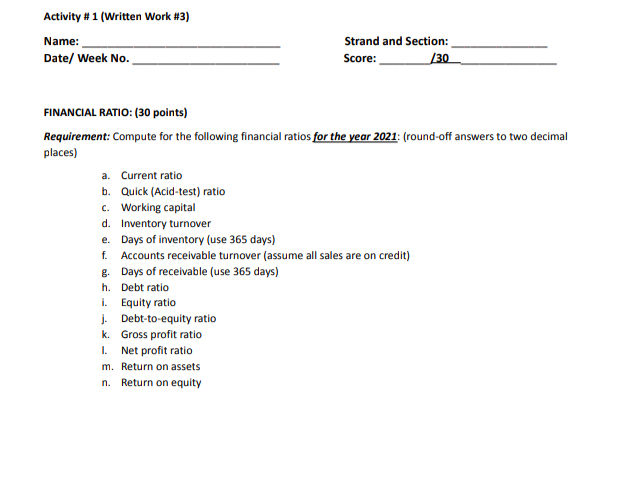 Activity # 1 (Written Work #3) Name: Date/ | StudyX