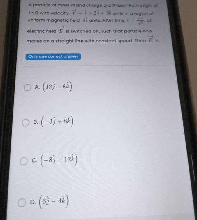 A particle of mass m and charge q is thrown | StudyX