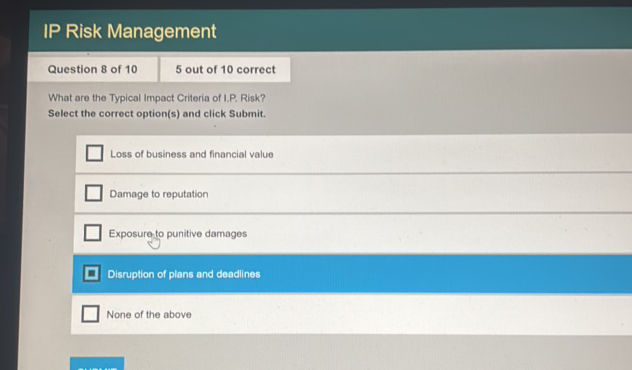 IP Risk Management Question 8 of 10 5 out of | StudyX