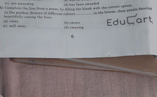 K) Complete the line from a poem by filling | StudyX
