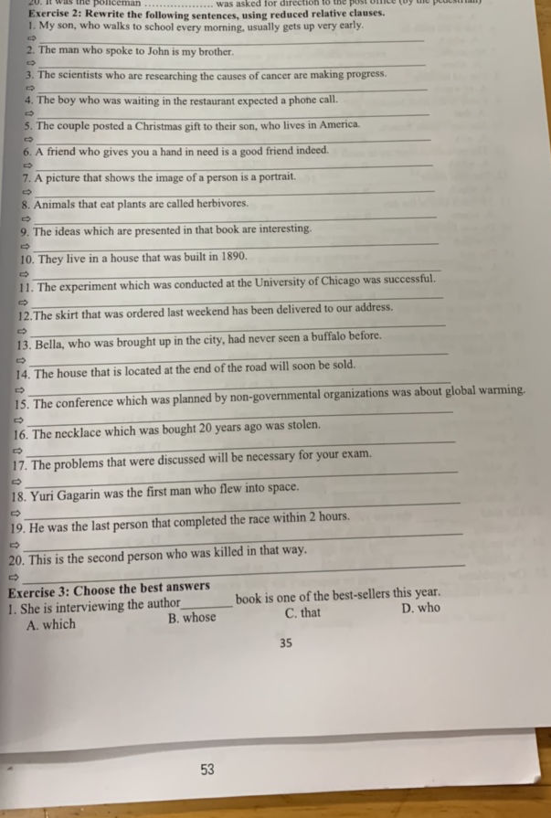 Exercise 2 Rewrite the following sentences | StudyX