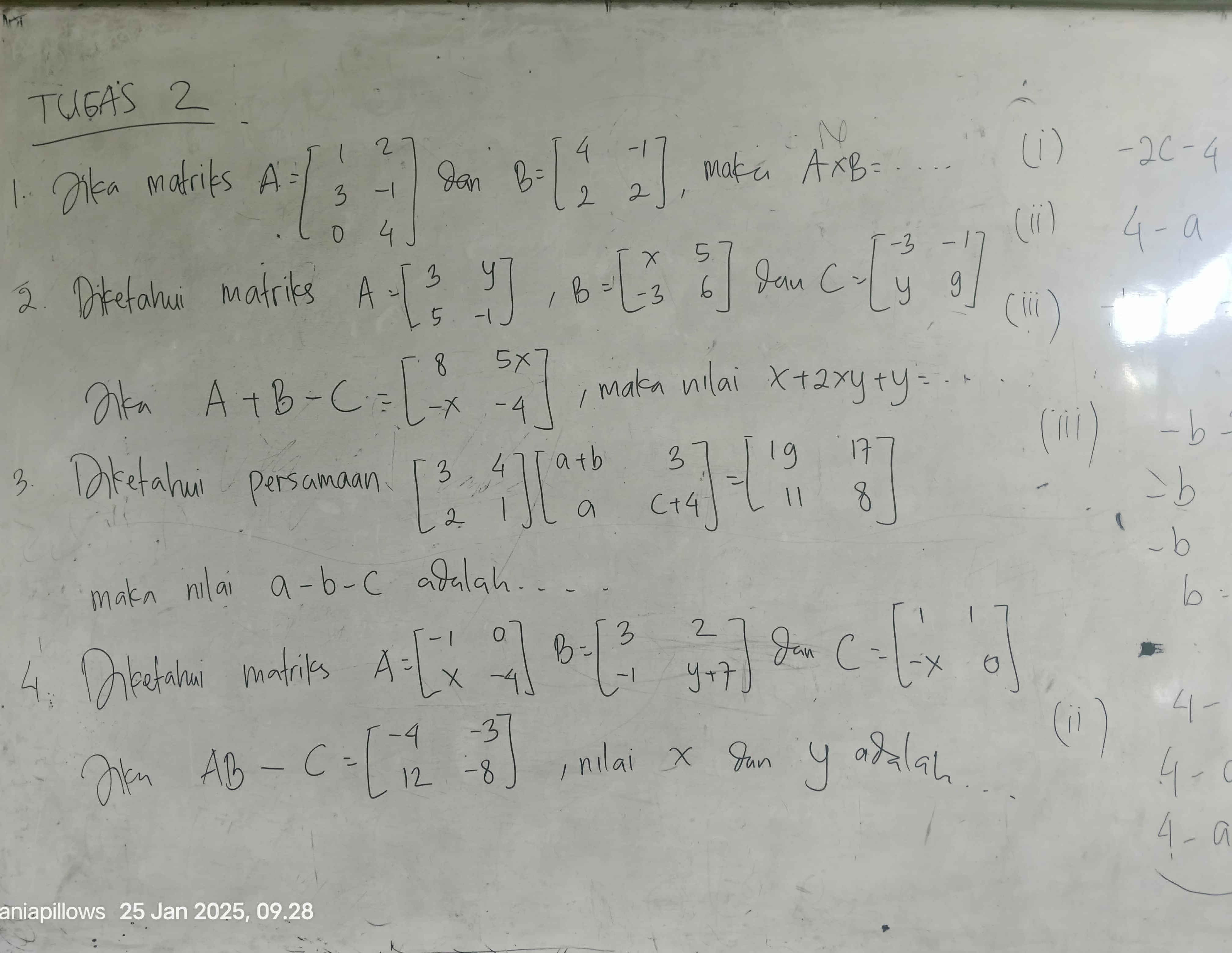 TUGAS 2 1 Jika matriks A= 1 2 3 -1 0 4 | StudyX