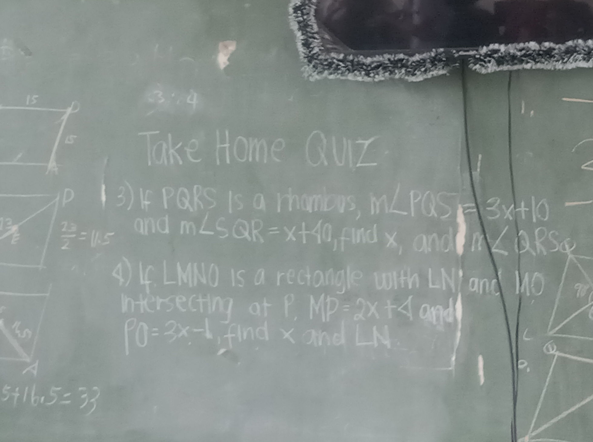 Take Home QUIZ 3) If PQRS is a rhombus mPQS | StudyX
