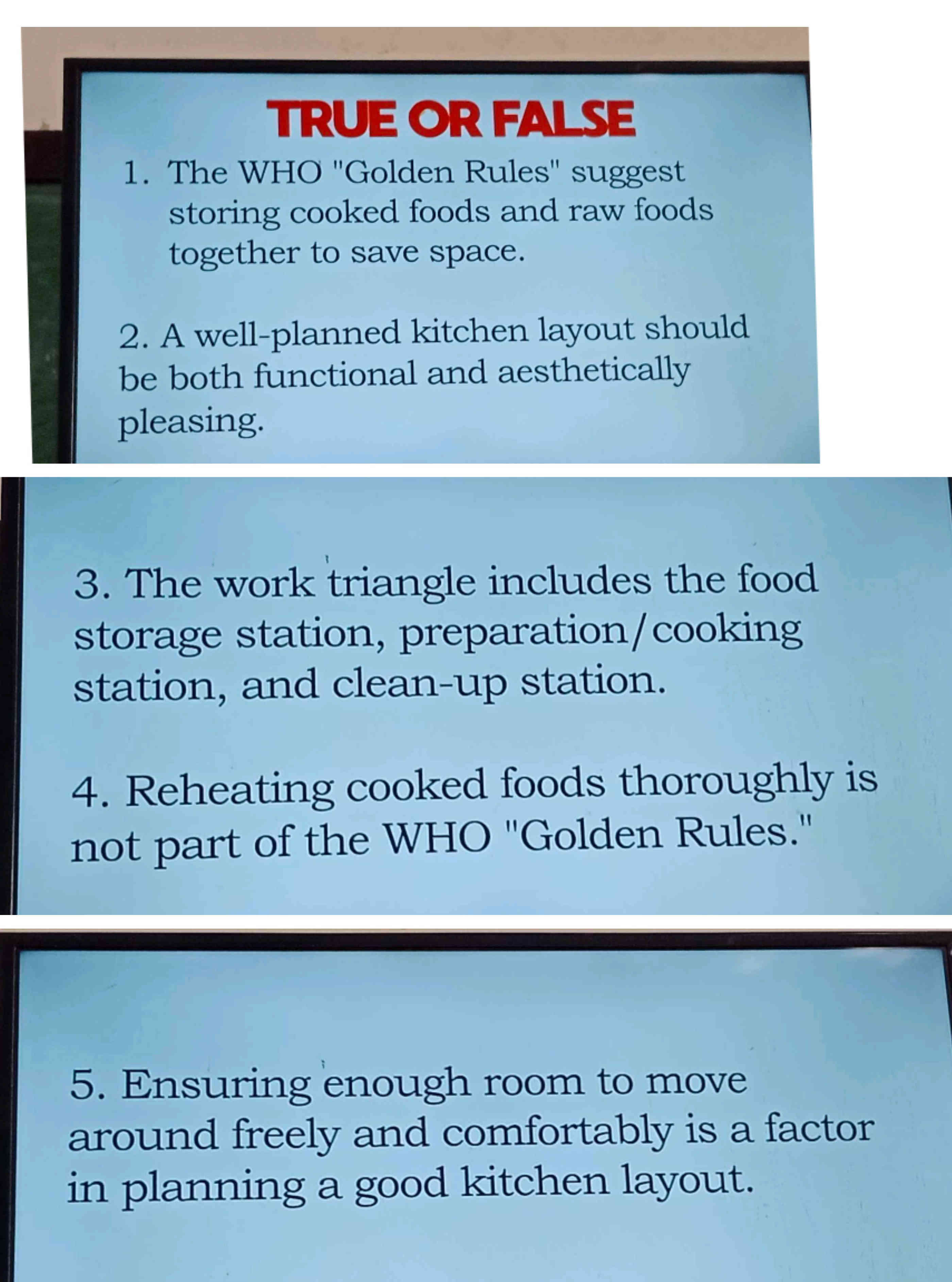 TRUE OR FALSE 1 The WHO Golden Rules suggest | StudyX