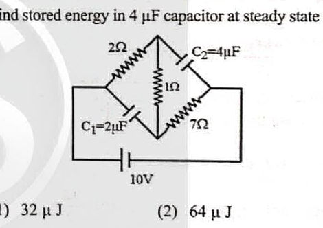 Find stored energy in 4 F capacitor at
