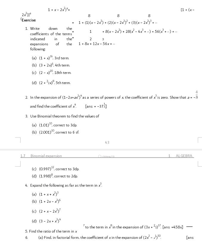 Exercise 1 Write down the coefficients of | StudyX