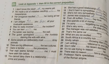 Look at Appendix 1 then fill in the correct | StudyX