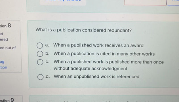 What is a publication considered redundant a | StudyX
