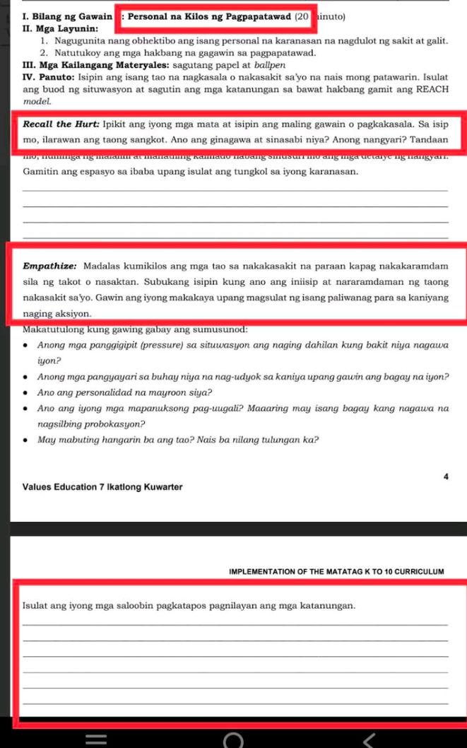 I Bilang ng Gawain Personal na Kilos ng | StudyX