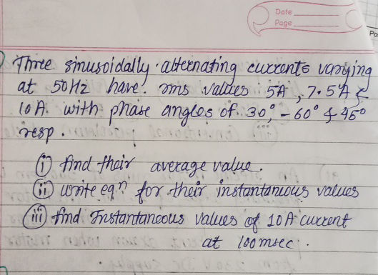 Three sinusoidally alternating currents | StudyX